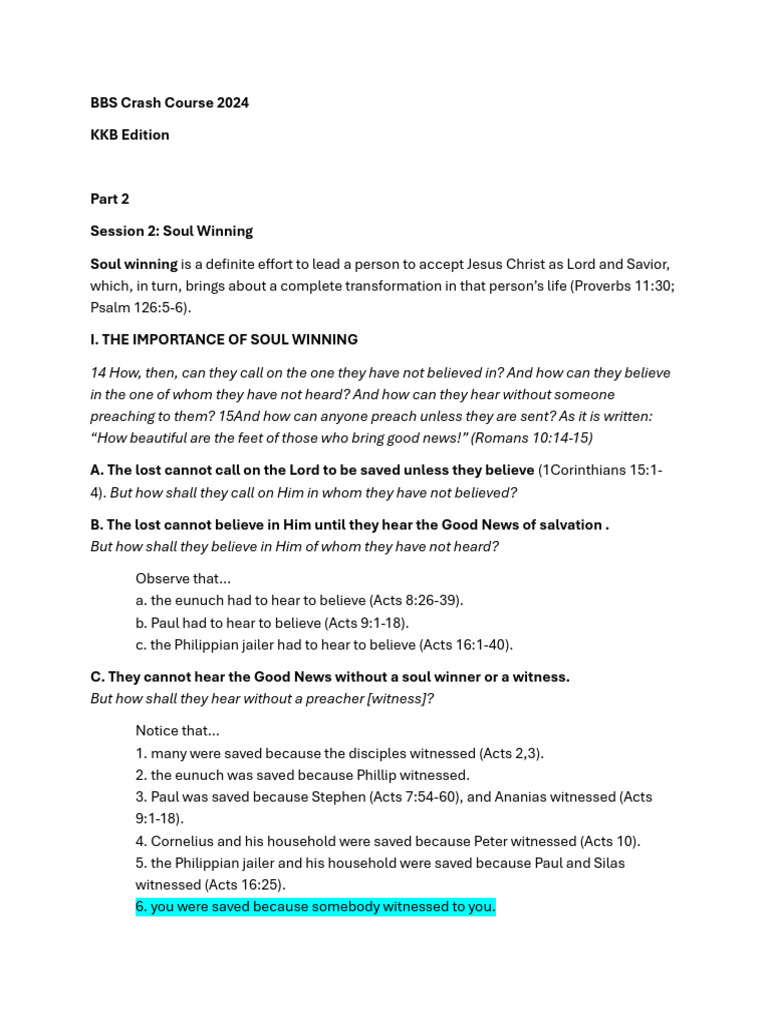 BBS Crash Course Part 2 Session 2 Soul Winning | PDF