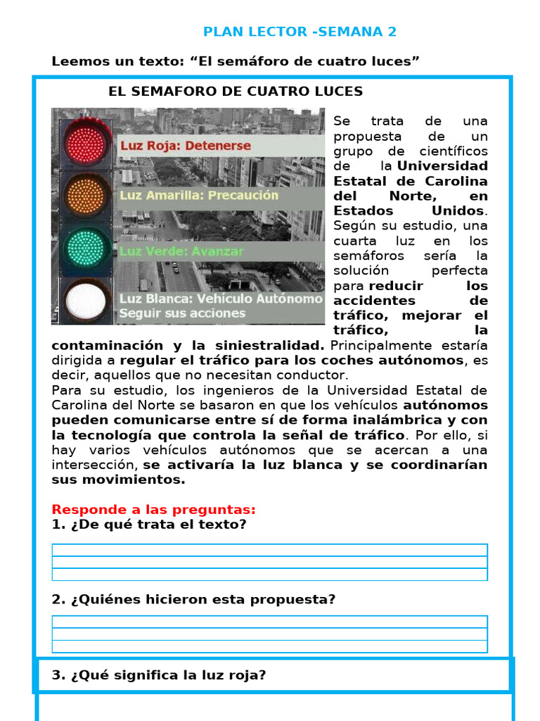 Plan Lecto - Semana 2 El Semáforo de 4 Luces | PDF