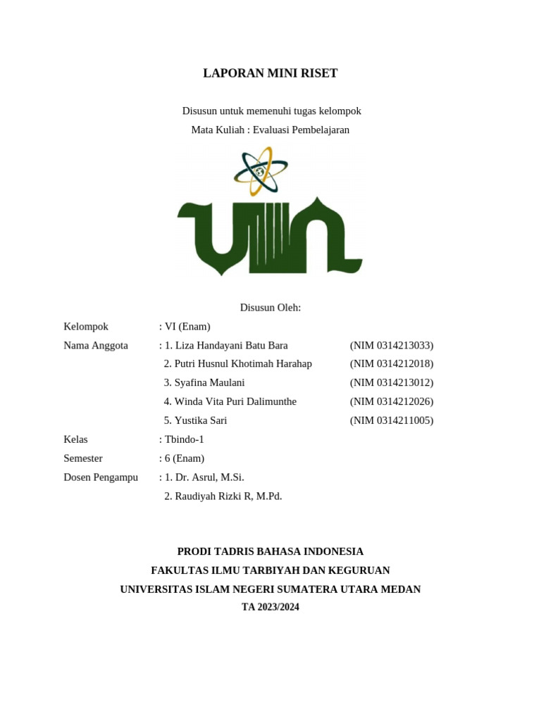 Laporan Mini Riset Evaluasi Pembelajaran-1-1 | PDF | Indonesia