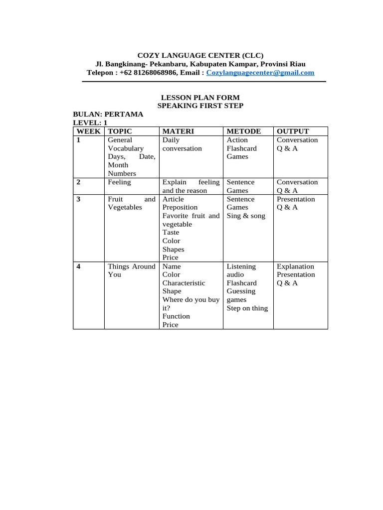 Cozy Language Center | PDF