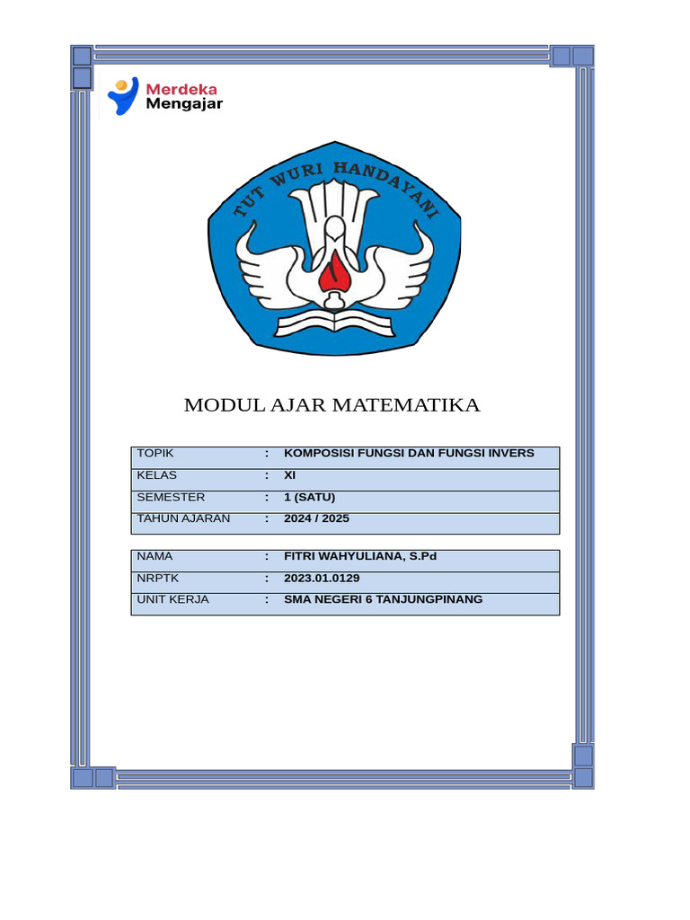 5.2 Modul Ajar Komposisi Fungsi Dan Fungsi Invers | PDF 5.2 Modul Ajar Komposisi Fungsi Dan Fungsi Invers | PDF
