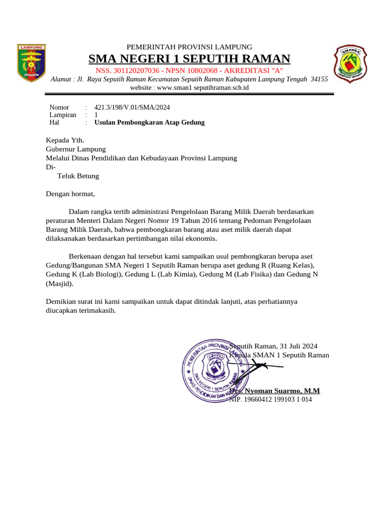 Surat Usulan Rehab Gedung 2 | PDF