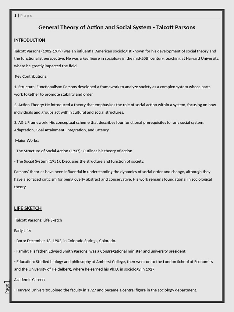 General Theory of Action and Social System | PDF | System | Sociology