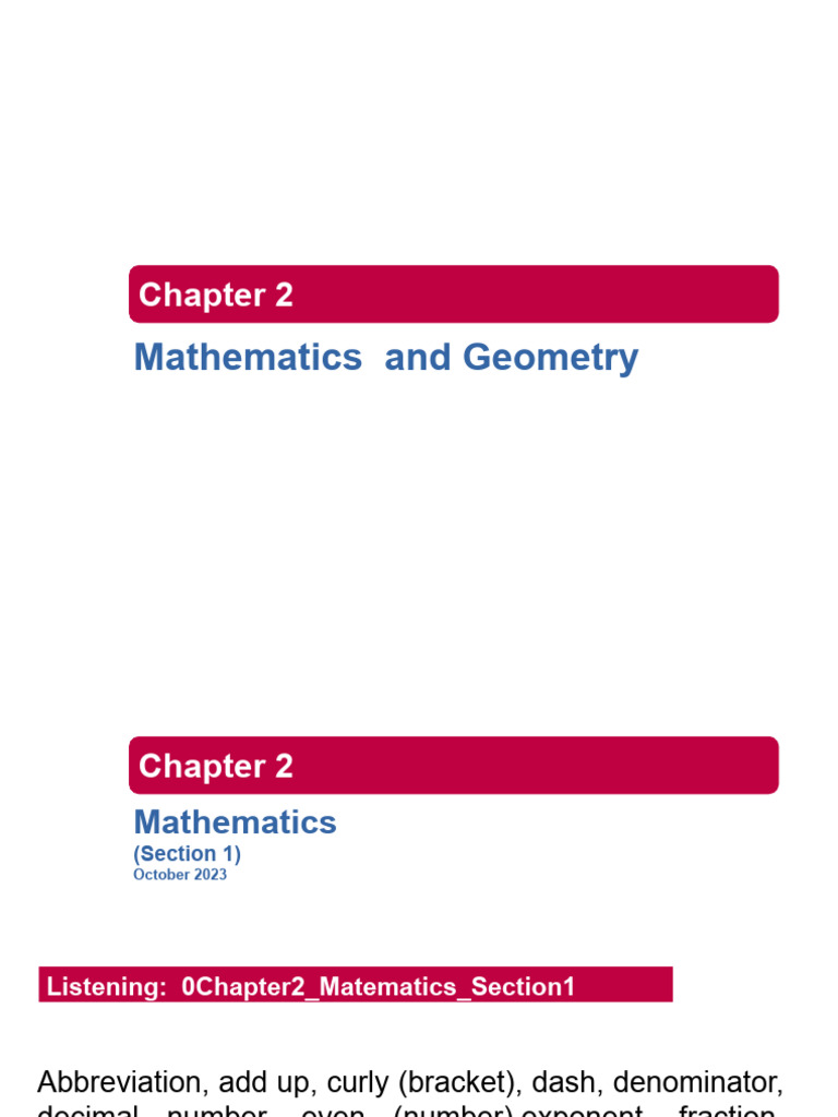 Chapter 2 - Mathematics and Geometry Section - 1 | PDF
