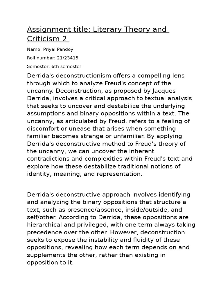 Assignment Literary Theory | PDF