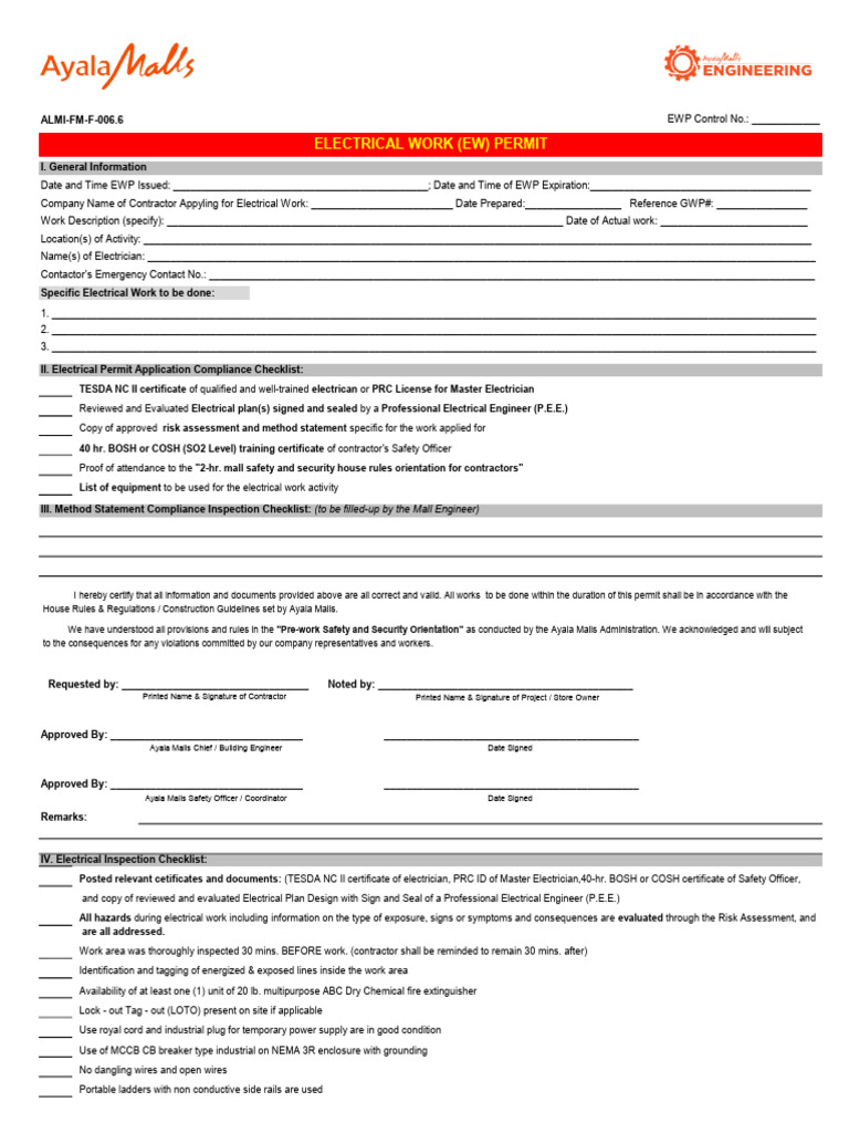 Electrical Work Permit | PDF