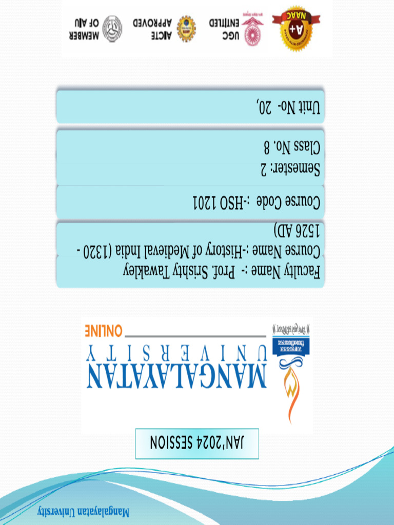 History of Medieval India (1320-1526) - HSO1201-Session 8 - Unit, 20, 21 | PDF