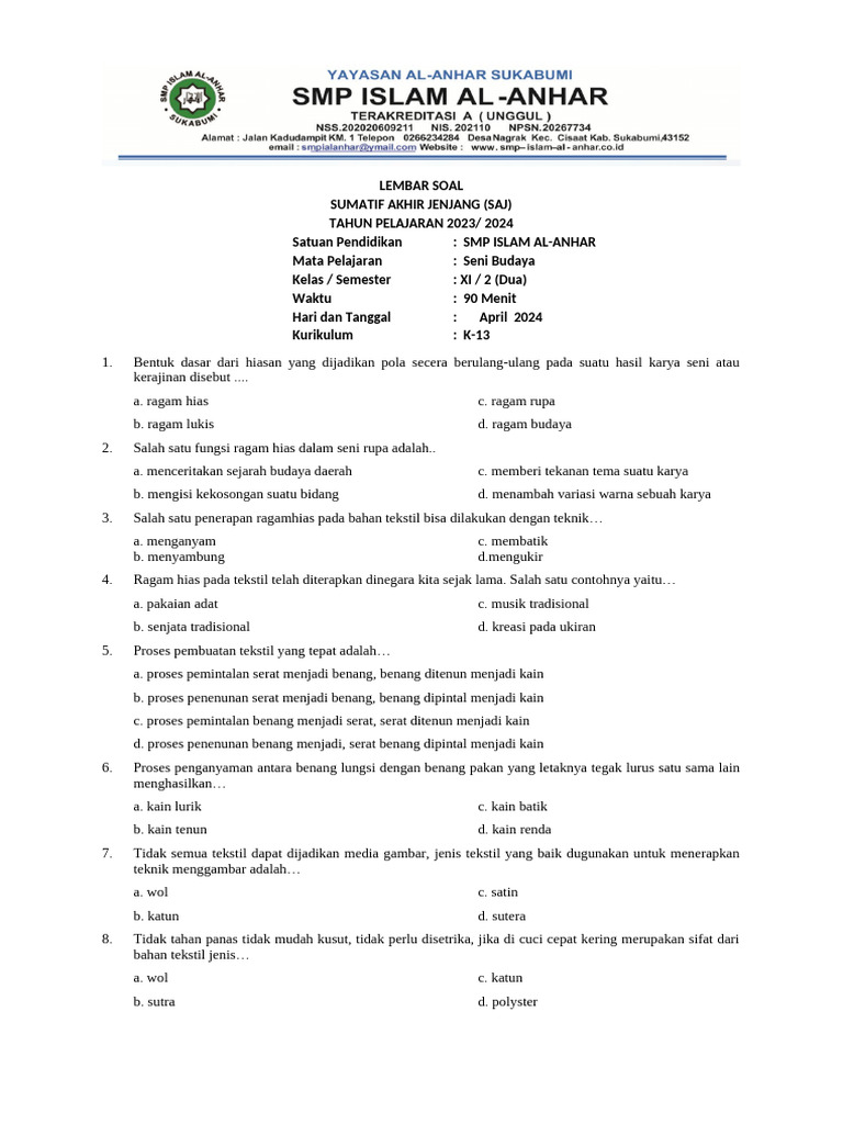 Lembar Soal Saj Kelas 9 | PDF