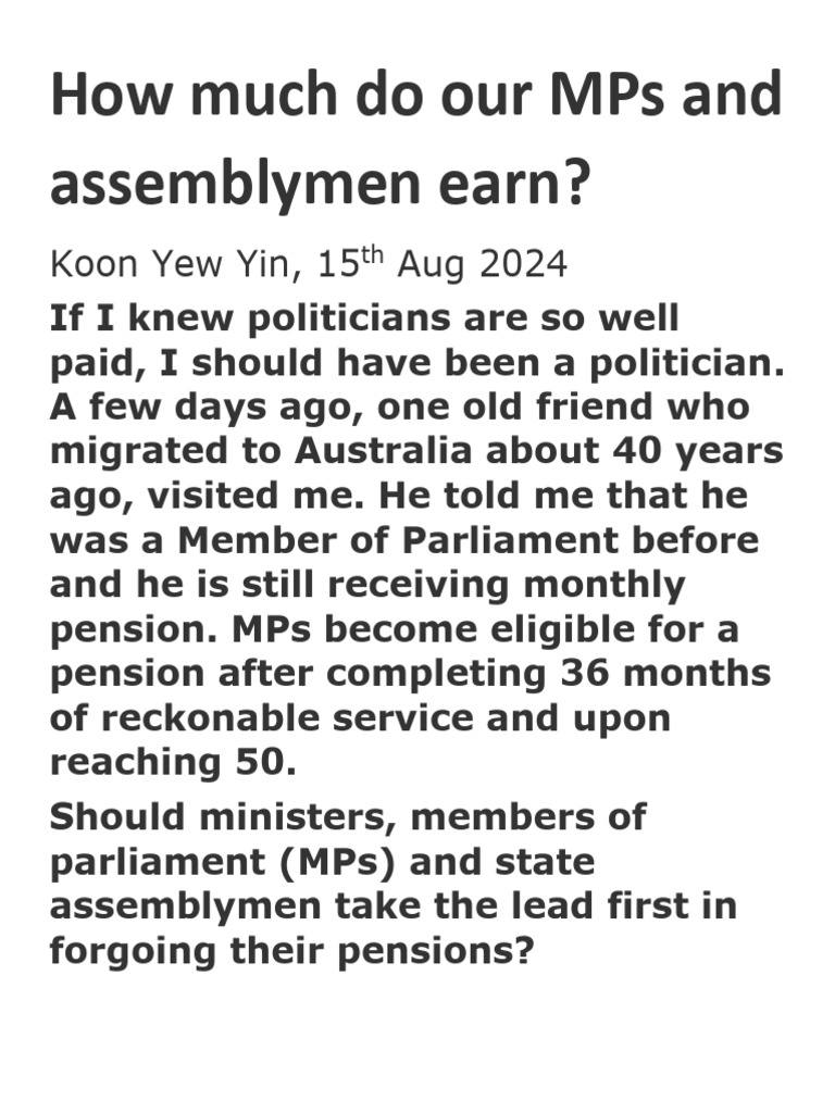 How Much Do Our MPs and Assemblymen Earn | PDF