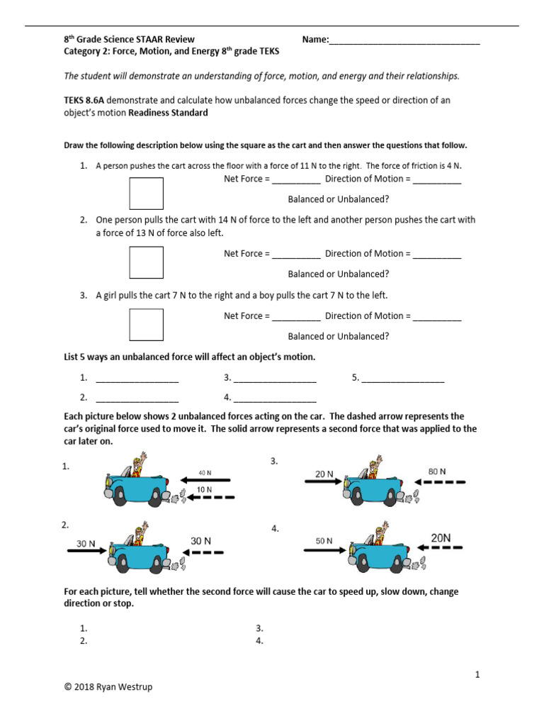 8th Grade Force & Motion Review | PDF | Force | Acceleration