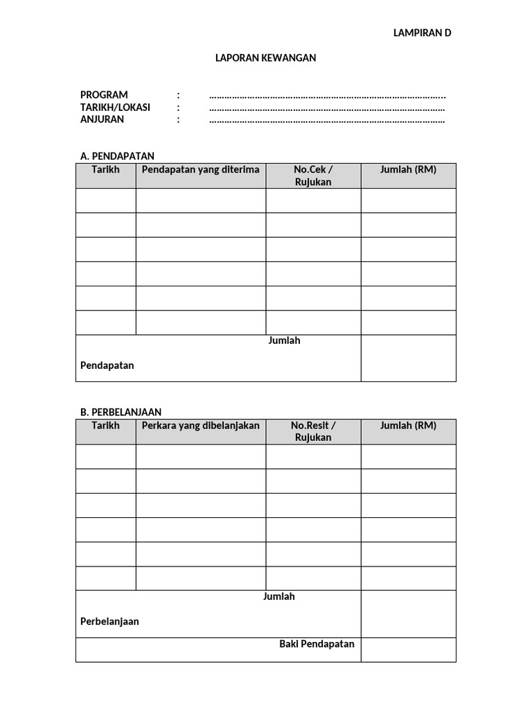 Templat Laporan Kewangan JKKK Sarawak | PDF