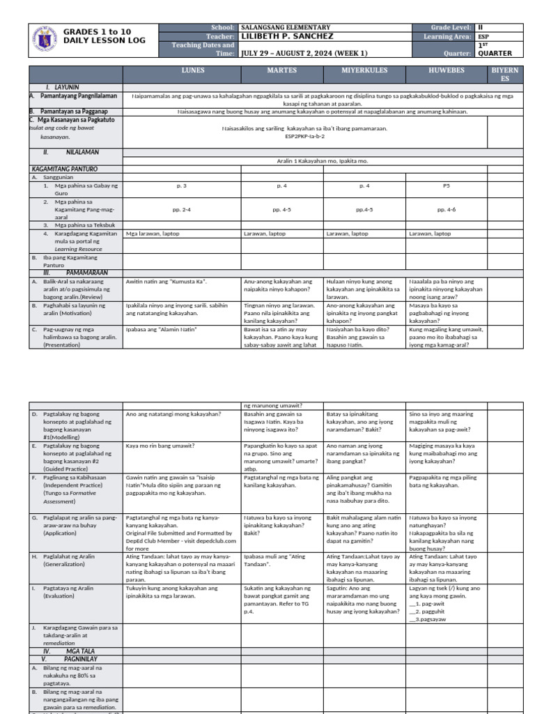 DLL - Esp 2 - Q1 - W1 | PDF