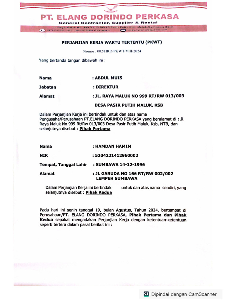 PKWT Hamdan Hamim | PDF