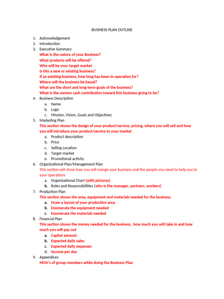 Business Plan Outline | PDF