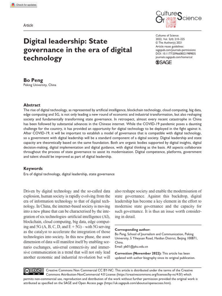 Peng 2021 Digital Leadership State Governance in The Era of Digital Technology | PDF