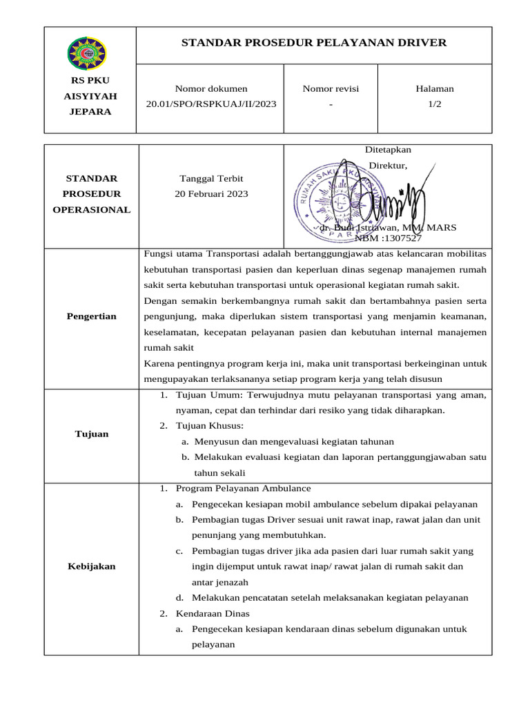 Spo Pelayanan Driver | PDF | Technology & Engineering