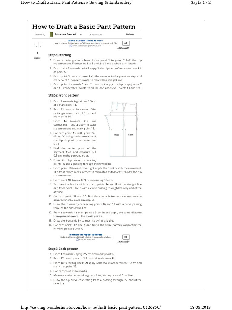 How To - Draft Basic Pant Pattern 0 | PDF