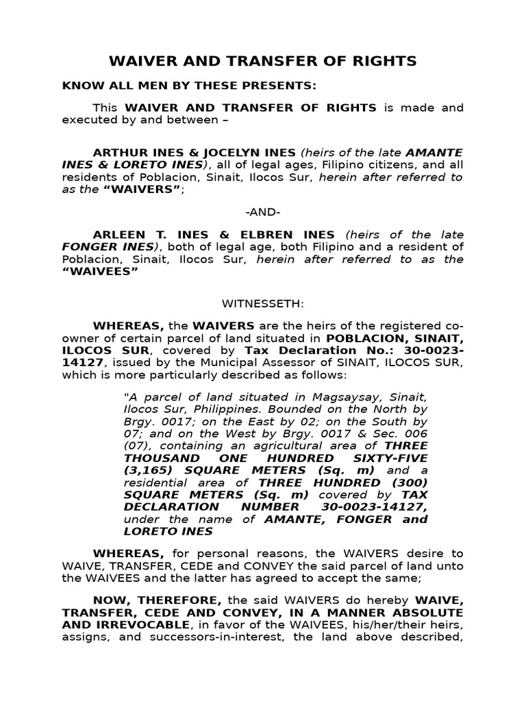 Waiver and Transfer of Rights | PDF