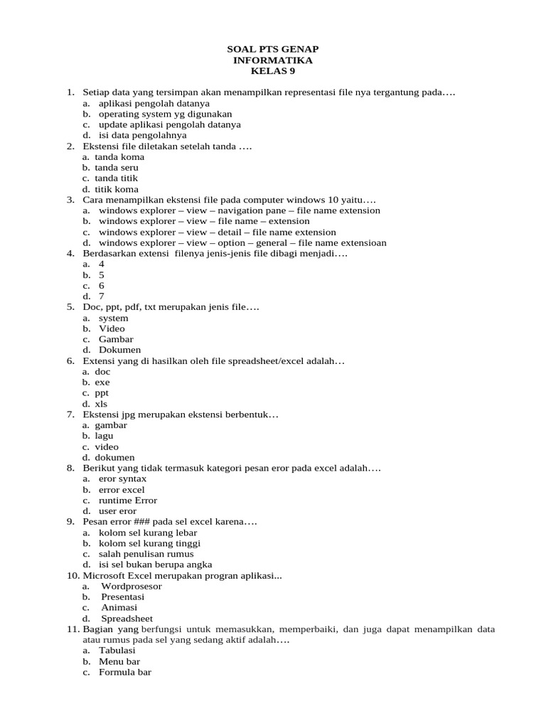 Soal PTS Genap 9 | PDF