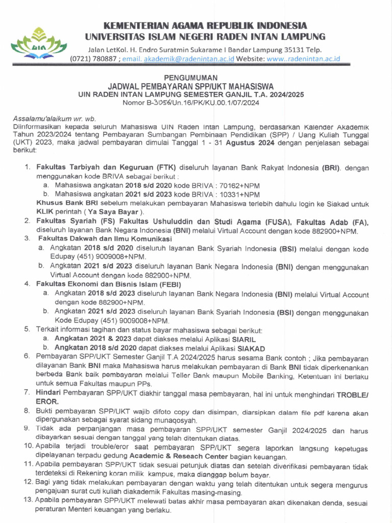 Pembayaran UKT 2024 | PDF