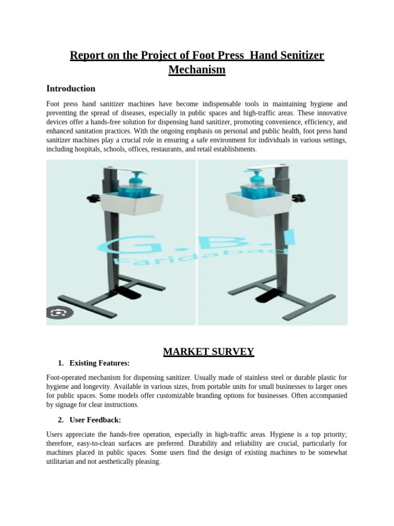 Report On The Project of Foot Press Hand Senitizer Mechanism | PDF