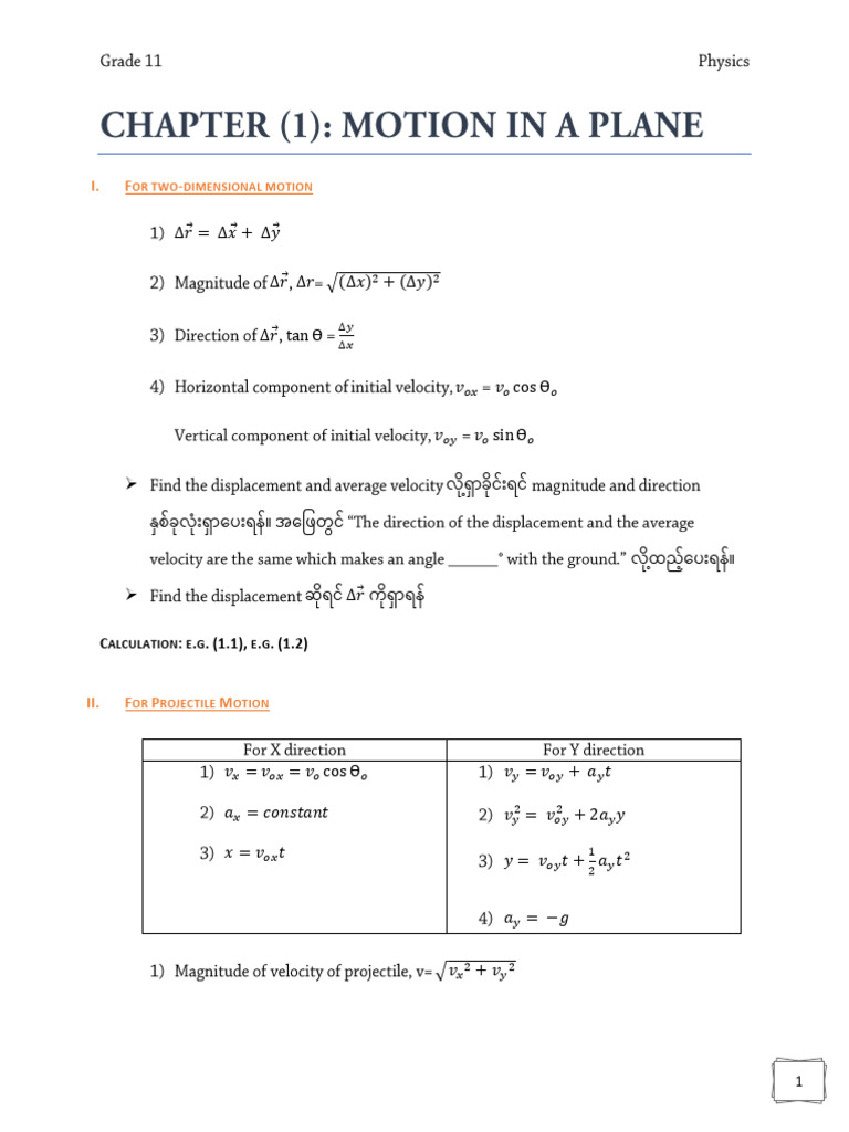 Physics ch 1 ,2 and 3 formulae | PDF