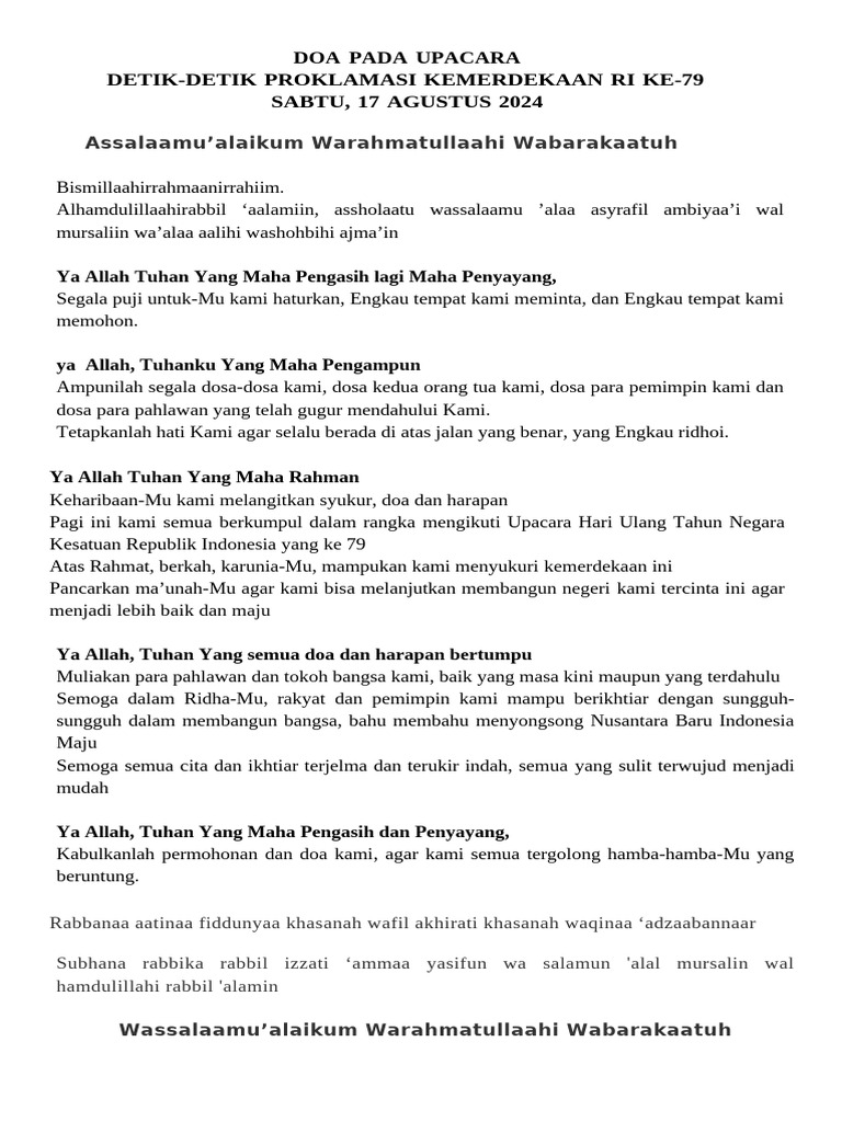 Doa Upacara 17 Agustus 2024 | PDF