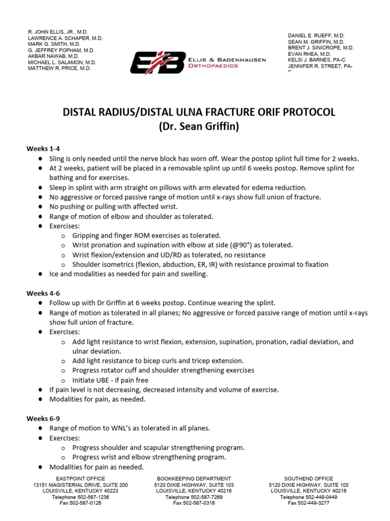 Distal Radius or Ulna FX ORIF Protocol | PDF