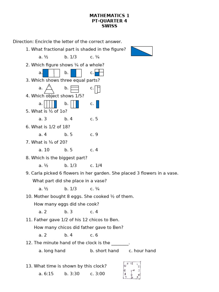 Math 1 PT Q4 Swiss | PDF
