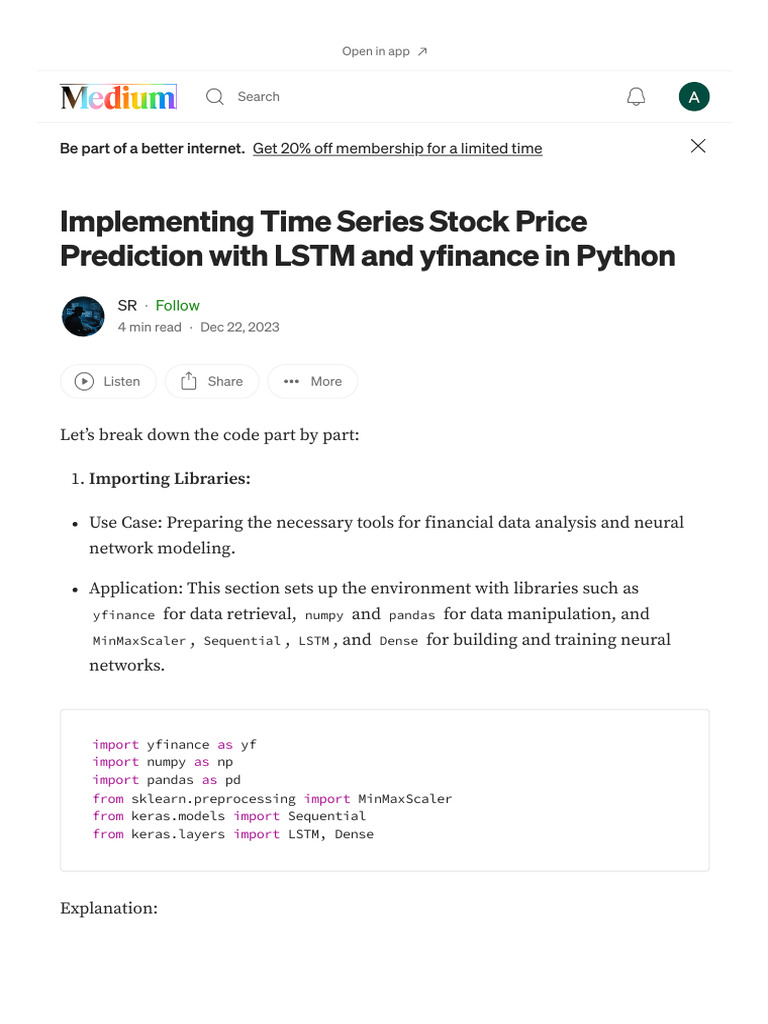 Implementing Time Series Stock Price Prediction With LSTM and Yfinance in Python - by SR ...