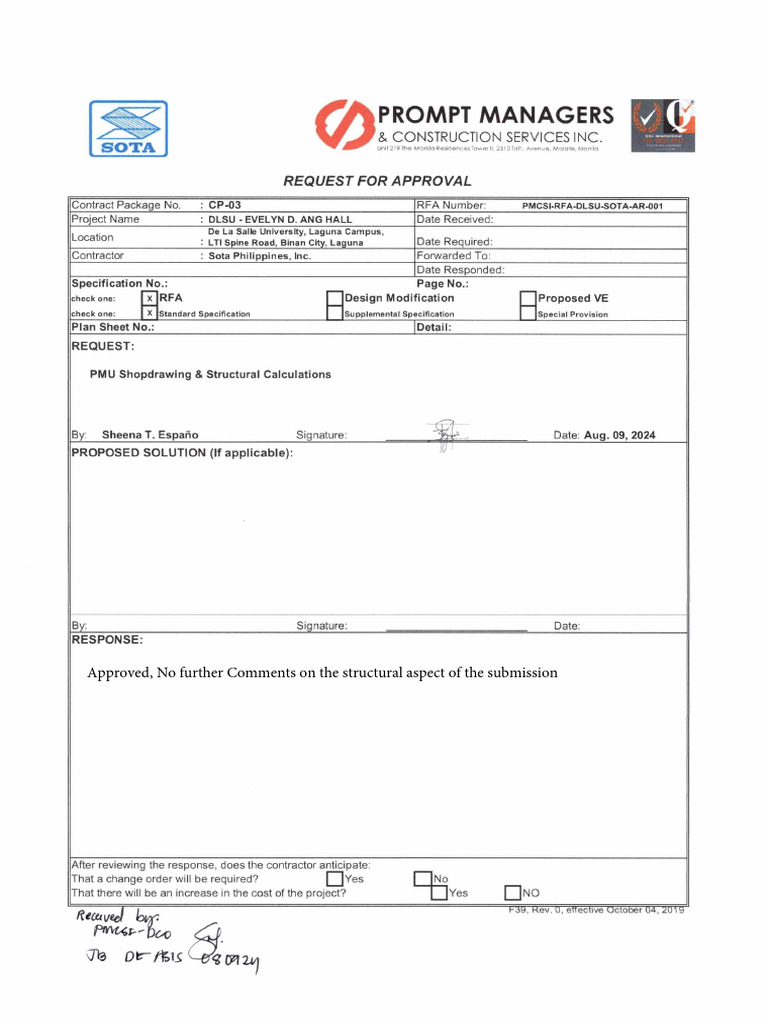 PMCSI RFA DLSU SOTA AR 001 PMU Shopdrawing & Structural Calculations ...