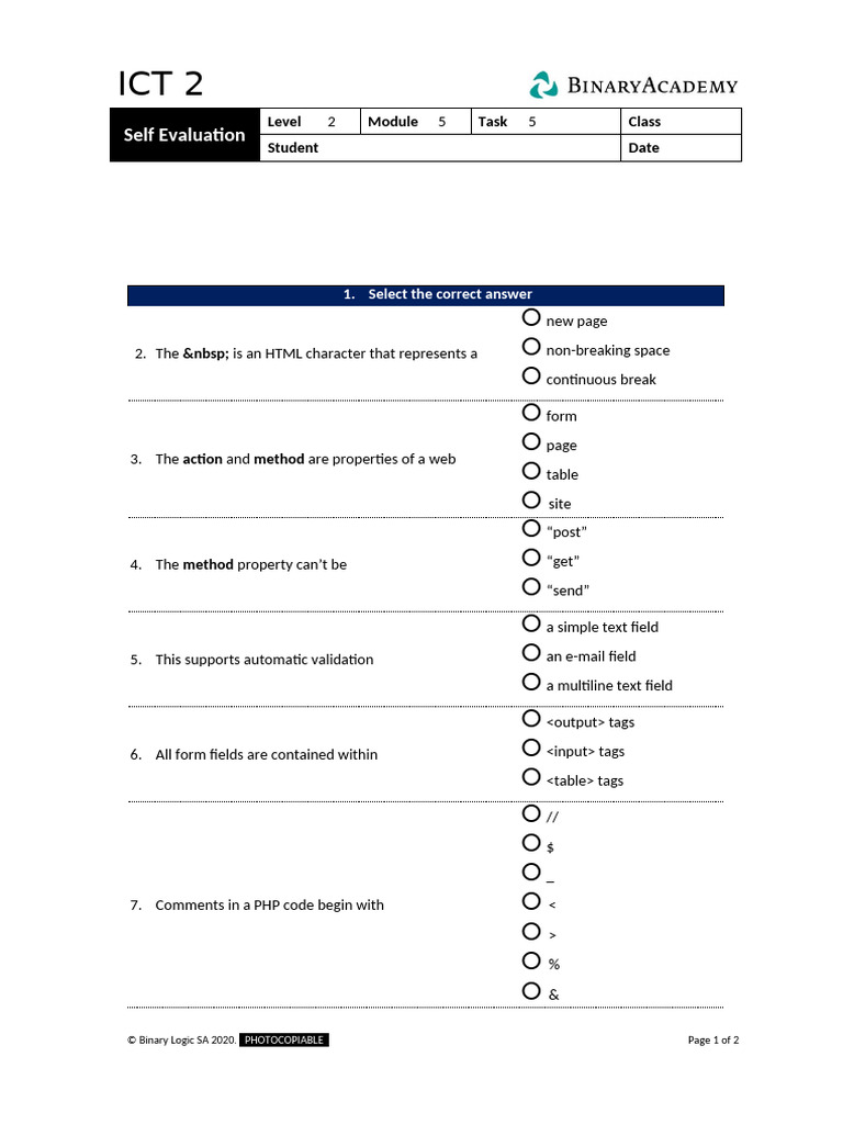 ICT.2.5.5 Evaluation Sheet | PDF