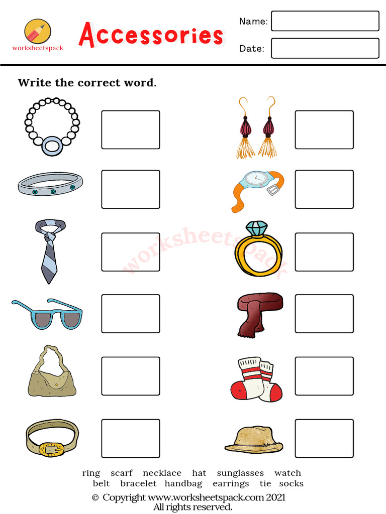 ESL Accessories Vocabulary Worksheets | PDF