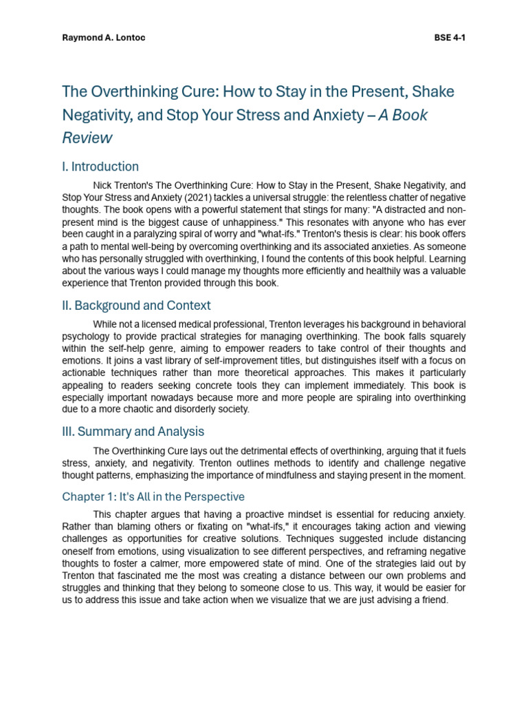 The Overthinking Cure Book Review | PDF