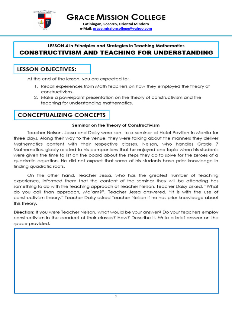 Constructivism in Second Grade Math Teaching | PDF | Constructivism ...