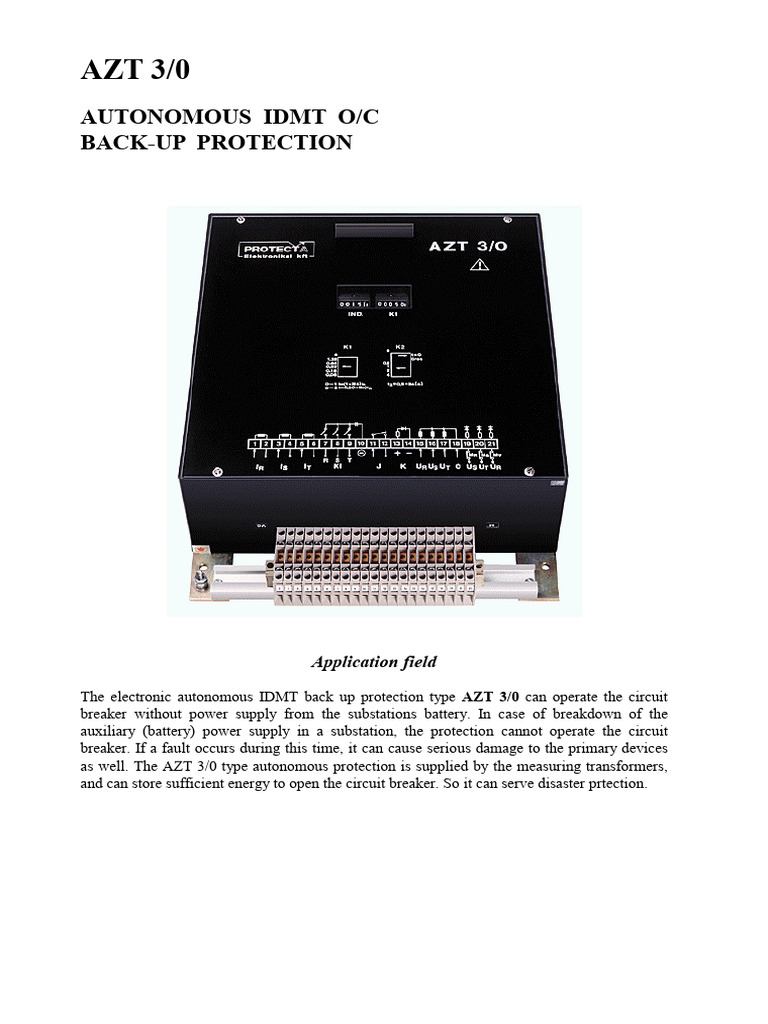 Autonomous Idmt O/C Back-Up Protection: Application Field | PDF
