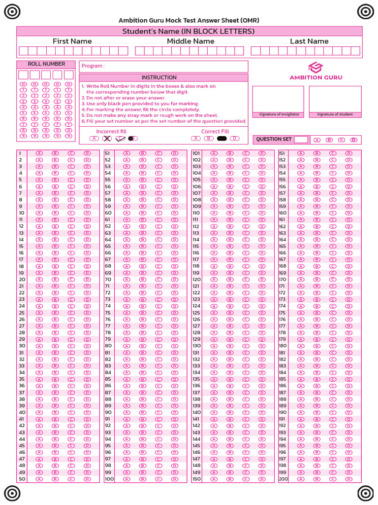CEE Practice OMR Sheet | PDF