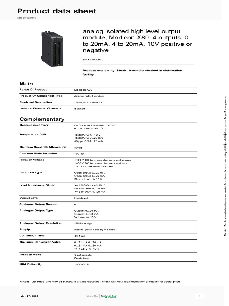 Schneider Electric - Modicon-X80-modules - BMXAMO0410 | PDF