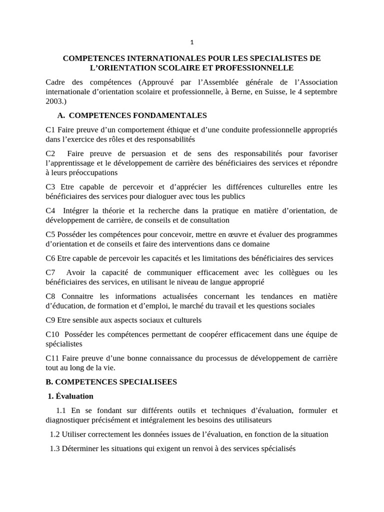 Competences Internationales Pour Des Cosp | PDF