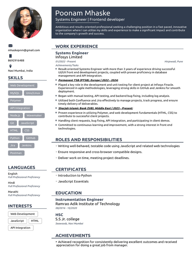 Poonam's Resume | PDF | Web Development | Computing