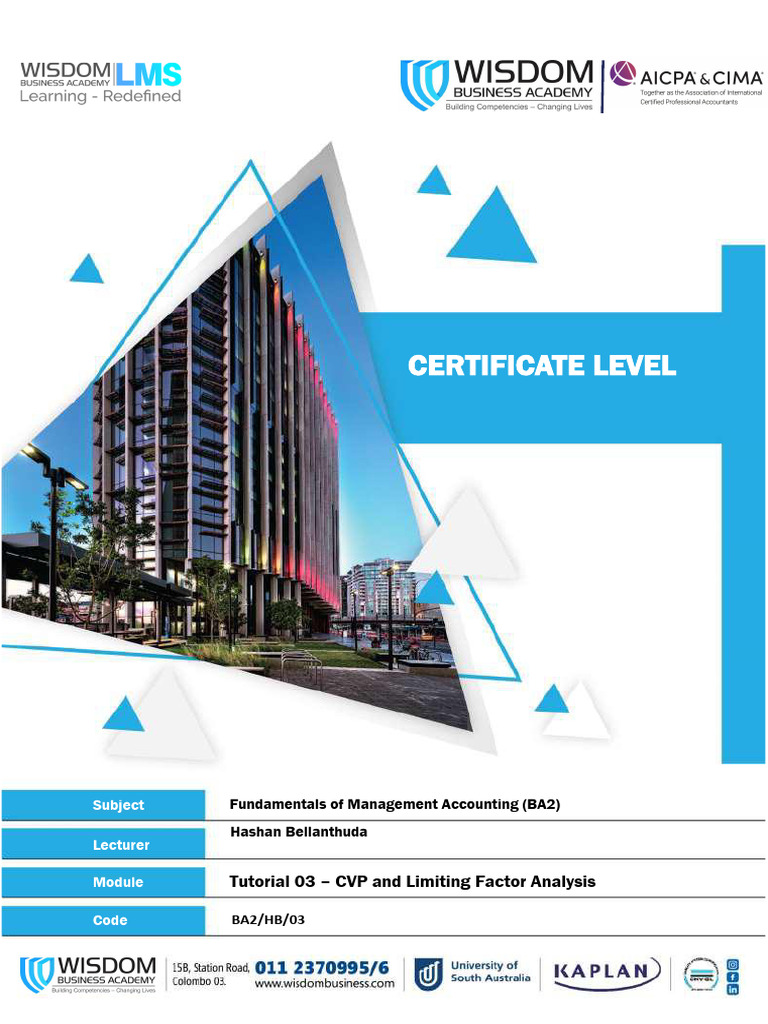 Tutorial 03 - CVP and Limiting Factor Analysis | PDF