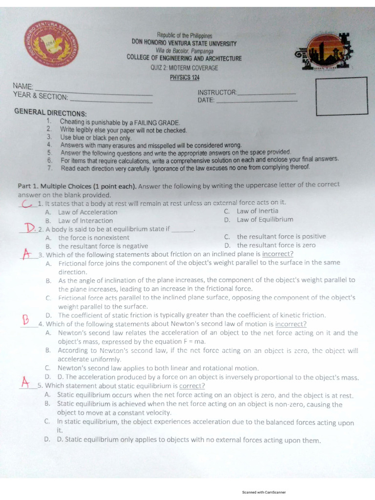 Physics Quiz 2 1A and 1B | PDF