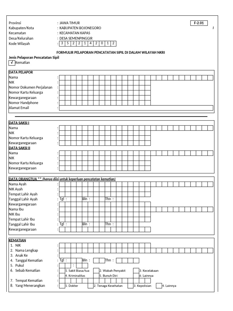Pelaporan Akte Kematian F-2.01 | PDF