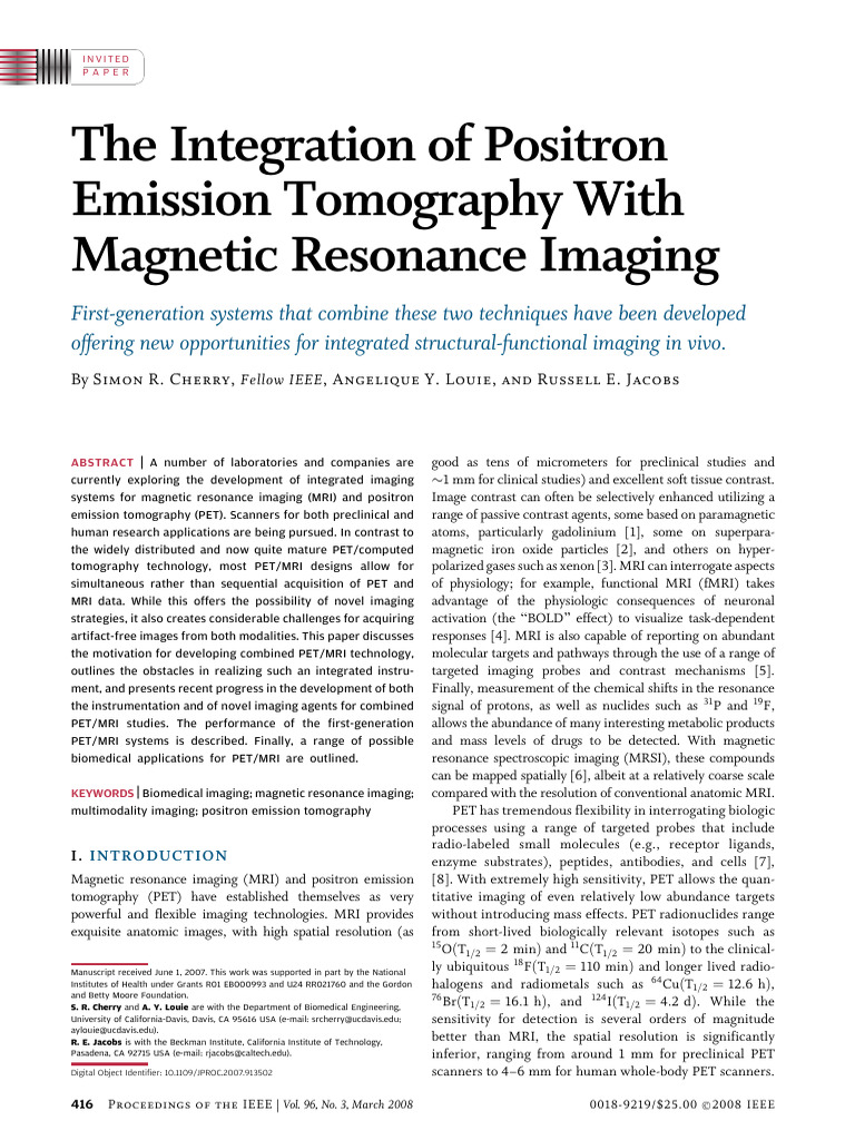 PET Integration With MRI | PDF