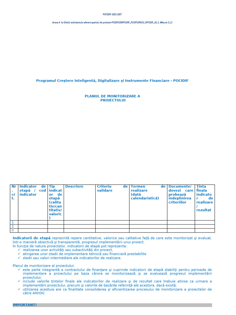 Anexa 4 - Plan Monitorizare | PDF