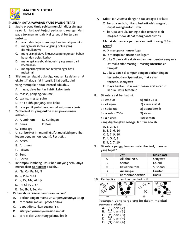 Latihan Soal Kimia X Bab I - NC | PDF