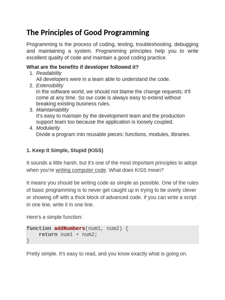 CSC 204 Lecture 1 Principles of Good Programming | PDF | Class (Computer Programming ...