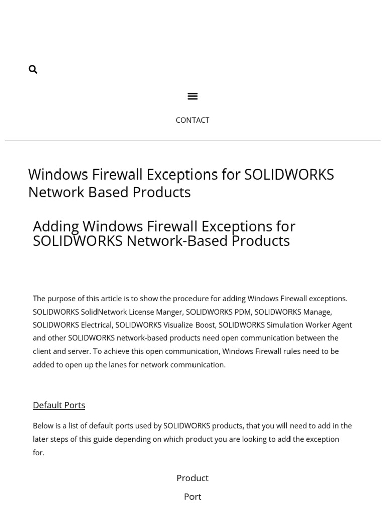 Windows Firewall Exceptions For SOLIDWORKS Network Based Products | PDF