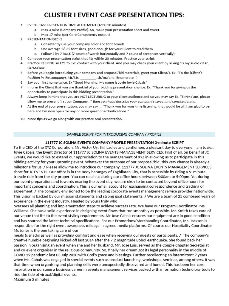 Ile Oral Presentation Tips With Sample Script Jc Events | PDF