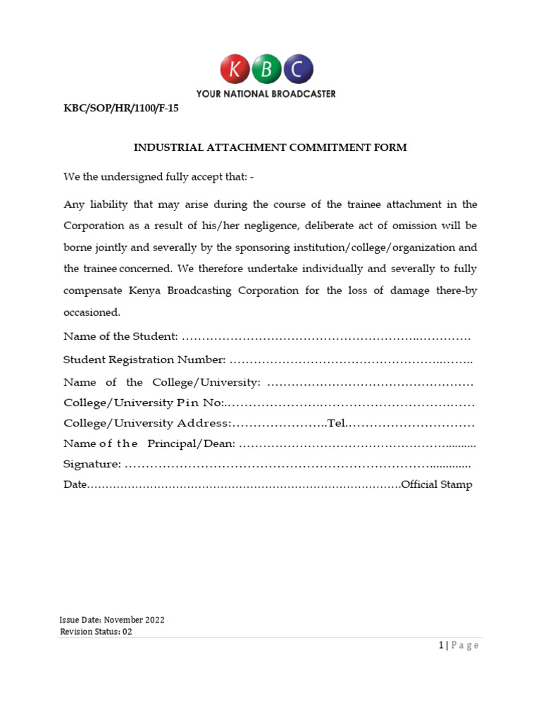 KBC Attachment Commitment Form | PDF | Career & Growth